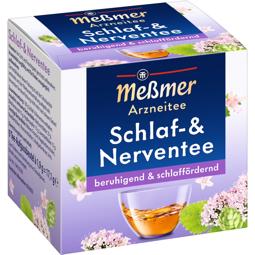Meßmer Arzneitee Schlaf-& Nerventee beruhigend & schlaffördernd 9x1,9g ...